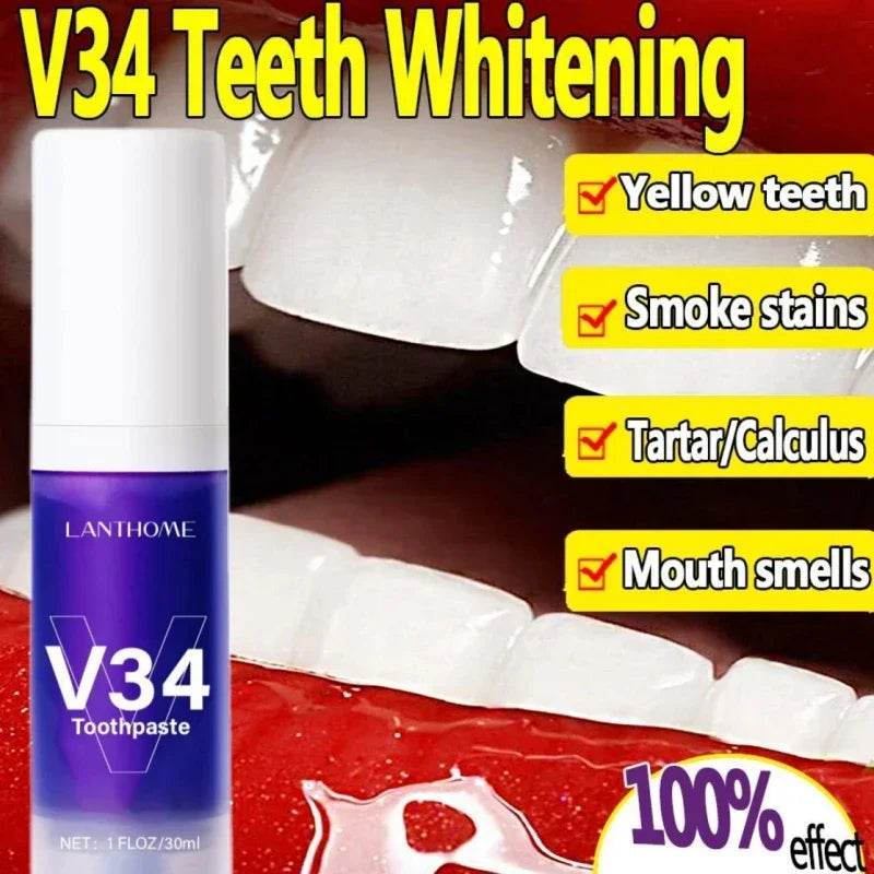 V34 Pro Whitening Toothpaste Removing Yellow Teeth Purple Corrector Te – Brushzie