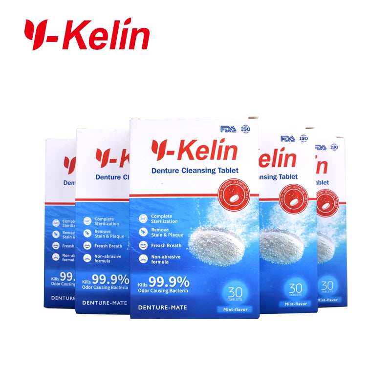 Y-Kelin Denture Cleansing Tablets 150 Tabs + Box & Brush – Soaking ...