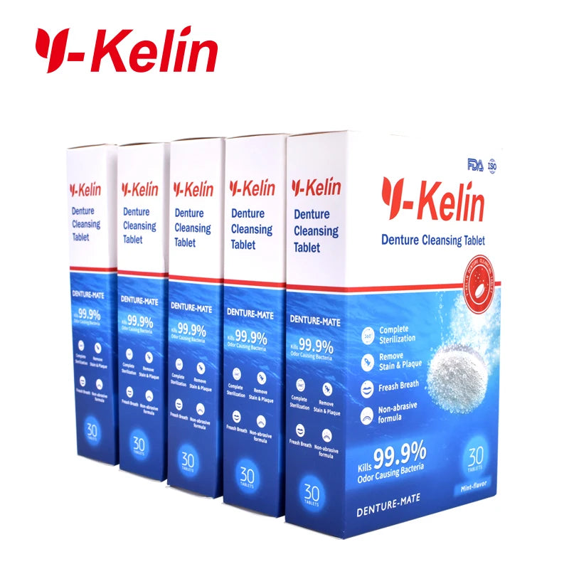 Y-Kelin Denture Cleansing Tablets 150 Tabs + Box & Brush – Soaking ...