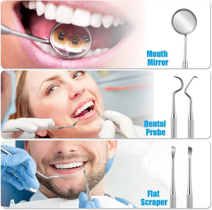 Stainless Steel Dentist Clean Tools Dental Mirror Double Probe Sickle ...